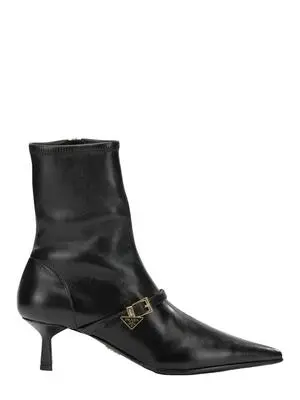 Prada Stretch Nappa Leather Ankle Boots With Metal Buckle Detail - Black