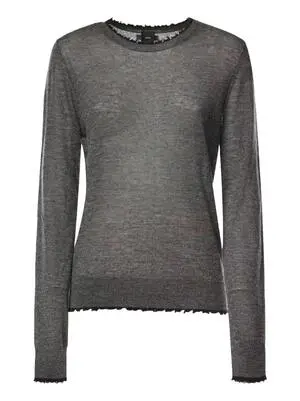 Pinko Frayed-edge Crew Neck Sweater - Grey