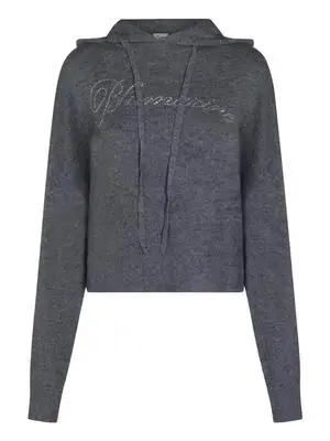 Blumarine Crystal-embellished Drawstring Hoodie - Grey