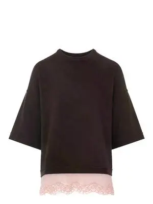 Pinko PINKO Layered Effect T-Shirt With Lace Trim Brown