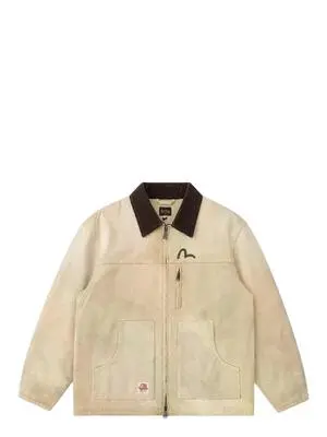 EVISU Logo Print Canvas Coat With Corduroy Collar - Neutrals