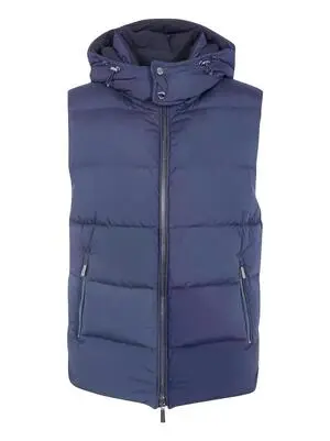 MOORER Quilted Hooded Gilet - Blue