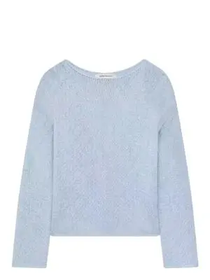 Another Tomorrow Draped Knit Sweater Blue