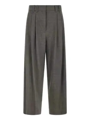 Brunello Cucinelli Tailored Wool Trousers With Monili Embellishment - Grey