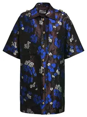 Essentiel Antwerp Floral Jacquard Shoulder Epaulette Shirt Mini Dress - Brown