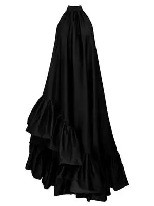 Azeeza Lucas Duppioni Ruffled Maxi Gown - Black