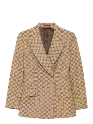 Gucci Double-breasted Gg Supreme Canvas Jacket - Neutrals