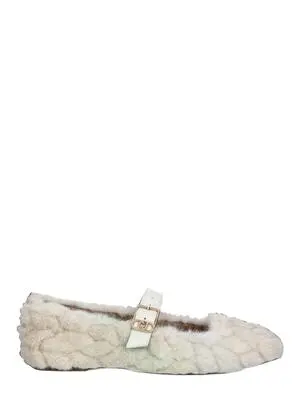 Liu Jo Synthetic Fur Ballet Flats With Buckled Strap - Neutrals