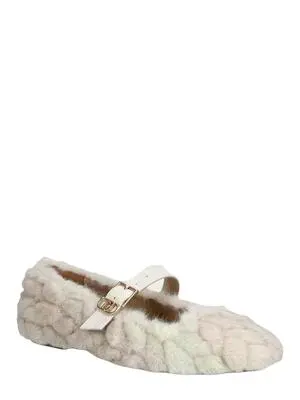 Liu Jo Synthetic Fur Ballet Flats With Buckled Strap - Neutrals