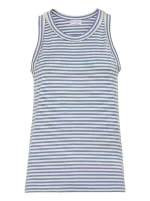 Brunello Cucinelli Striped Cotton Tank Top - Blue