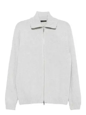 ZANONE Zip-up Ribbed Collar Cardigan - Grey