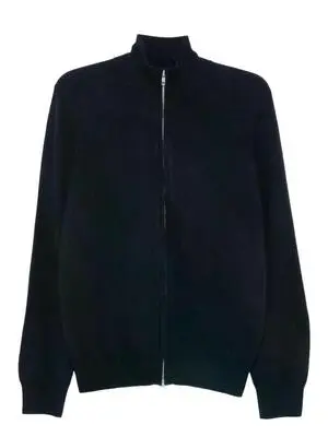 Soft Goat Zip-up High-neck Cardigan - Blue