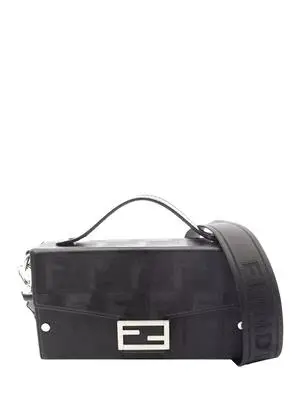Fendi Zucca Leather Soft Trunk Baguette Satchel - Black