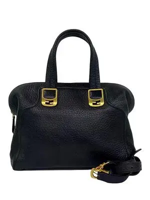 Fendi Leather Satchel With Gold Tone Hardware - Black