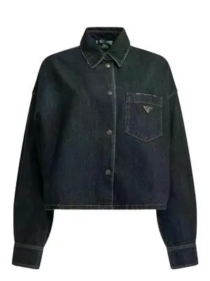 Prada Logo Plaque Denim Jacket - Blue