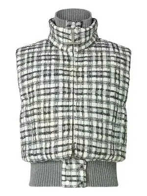 Thom Browne Sheer Organza Ribbon Tweed Cropped Down Vest - White