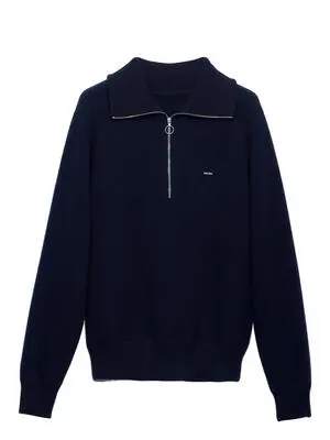 Prada Wool And Cashmere Zip-up Polo Sweater - Navy