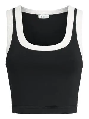 Sandro Two-tone Cropped Knitted Tank Top - Black