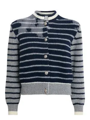 BARRIE Barrie Wool-Cashmere Stripe Cardigan With Logo Engraved Buttons