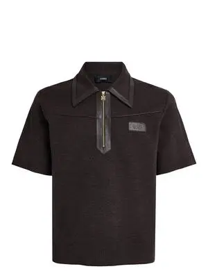 Amiri Wool Leather-trim Zip Polo Shirt - Brown