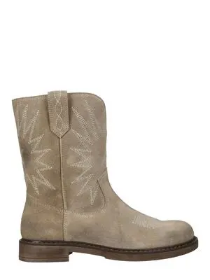 GOLDEN GOOSE Suede Embroidered Ankle Boots - Beige