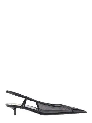 Saint Laurent Mesh Slingback Pumps With Low Stiletto Heel - Black