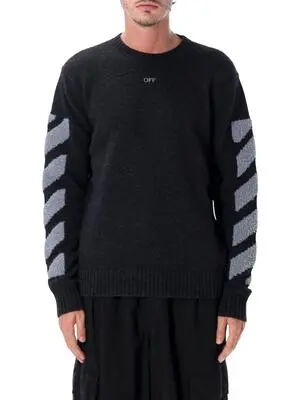 Off-White Diagonal Stripes Wool-blend Crewneck Sweater - Charcoal