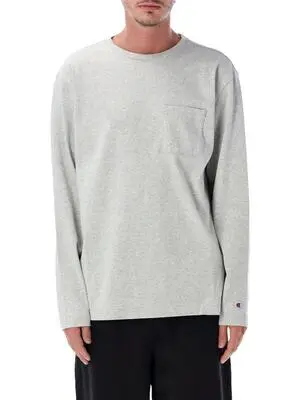 Champion Long-sleeved Cotton T-shirt With Patch Pocket - Grey