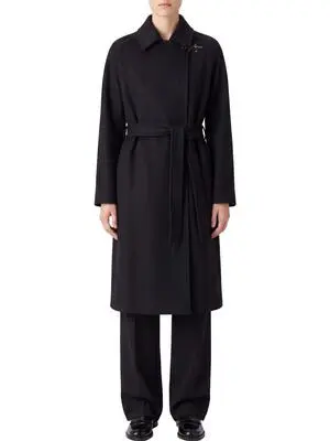 FAY Long Double-breasted Wool And Cashmere Coat With Belt And Toggles - Black