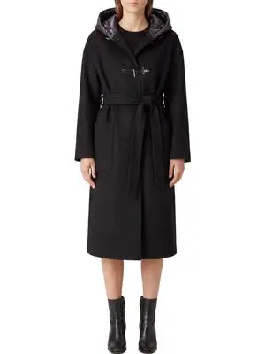 FAY Fay Long Wool And Cashmere Coat With Nylon Hood And Toggles Black