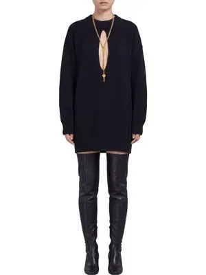 Elisabetta Franchi Jeweled Cut-out Knit Mini Dress - Black