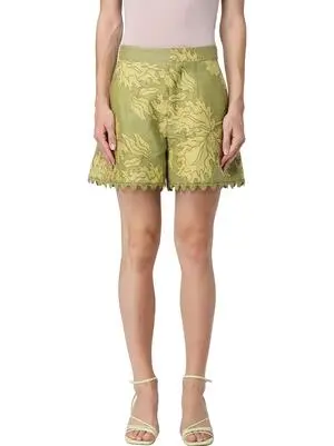 La DoubleJ Floral Print Cotton And Silk Shorts With Lace Trim - Green