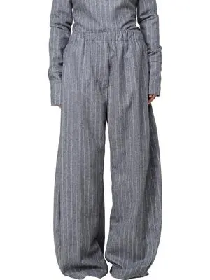 THELATEST Pinstriped Wool Blend Palazzo Trousers - Grey