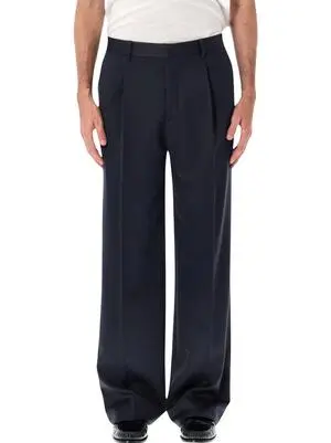 LARDINI Lardini Wide-Leg Pleated Pure Virgin Wool Trousers Blue