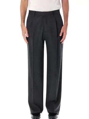 LARDINI Wide-leg Pleated Stretch Virgin Wool Trousers - Grey