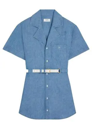 CELINE Celine Short Sleeve Belted Shirt Dress