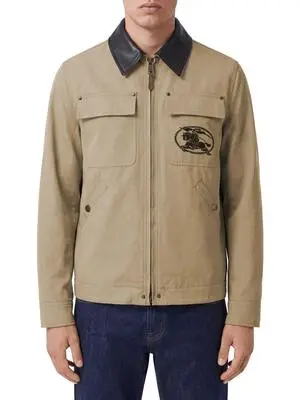 BURBERRY Burberry Ekd Logo Cotton Shirt Jacket With Leather Collar