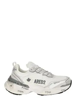 Dsquared2 Faster Leather And Mesh Sneakers With Notched Sole - White 1