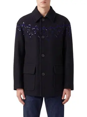 Dries Van Noten Single-breasted Short Wool Coat With Sequin Appliqués - Black