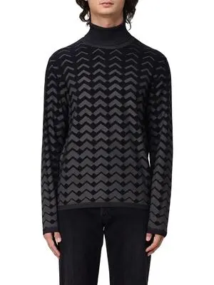 Emporio Armani Slim Fit Lyocell Turtleneck With Abstract Zig-zag Pattern - Blue