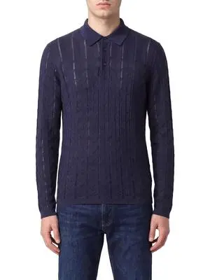 Emporio Armani Emporio Armani Long-Sleeved Openwork Knit Polo Shirt Blue