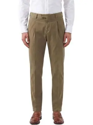 PT TORINO Pleated Slim Fit Stretch Cotton Chino Trousers - Dove Grey