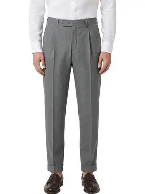 PT TORINO Pleated Slim Fit Tailored Trousers In Virgin Wool - Grey