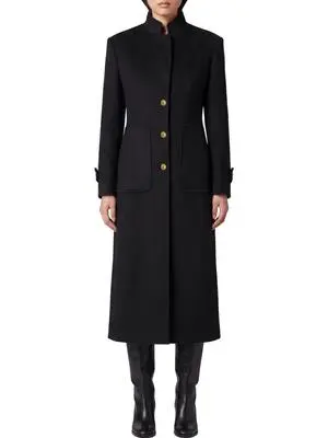 Pinko Single-breasted Long Wool And Cashmere Blend Coat With High Neck - Black