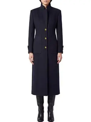 Pinko Single-breasted Long Wool And Cashmere Blend Coat With High Neck - Blue