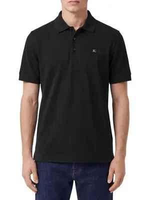 Burberry Polo Shirt In Cotton Piqué With Embroidered Ekd Logo - Black