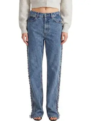 ROTATE BY BIRGER CHRISTENSEN Mid-rise Straight Jeans With Woven Straps - Blue