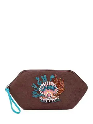 GANNI Embroidered Towelling Pouch - Brown