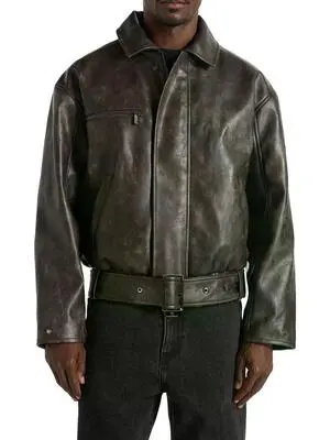 Manière De Voir Ezra Leather Belted Bomber Jacket - Brown