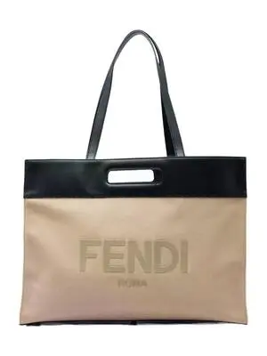 FENDI Fendi Canvas Logo Cut Out Handle Shopper Tote Satchel